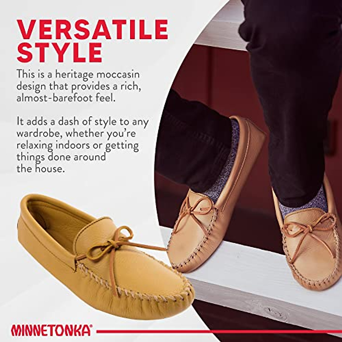 Minnetonka Men's Double Softsole, Natural Deerskin, 10 M US