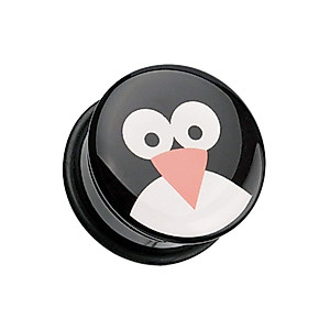Covet Jewelry Cute Penguin Single Flared Ear Gauge Plug (0 GA (8mm))