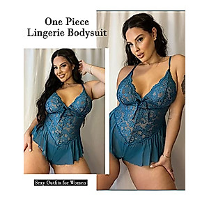 Avidlove Plus Size Lingerie for Women One Piece Teddy Bodysuit Lace Babydoll Chemise Sexy Sleepwear Nightgown Blue Green
