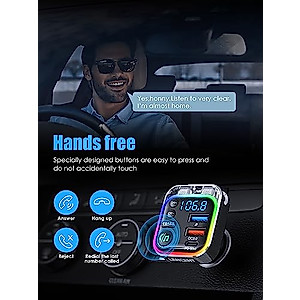 LENCENT Bluetooth 5.3 FM Transmitter,PD 30W & QC3.0 Fast Charger Bluetooth car Adapter,Hi-Fi Music/Clear Calling car FM Bluetooth Adapter