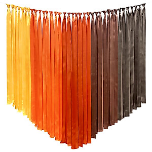 Fall Party Decorations Ombre Brown Orange Yellow Satin Ribbon Streamer Backdrop 197 Ft × 1.97" Wide Fringe Hanging Ribbon Garland for Wedding Birthday Bridal Shower Autumn Thanksgiving Party Supplies