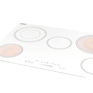 Summit Appliance CR5B30T8W 30" Wide 5-Burner Radiant Cooktop, White, Ceramic Glass Surface, Digital Touch Controls, 9 Power Levels, Programmable Timer, Residual Heat Indicator, 208-240v Operation