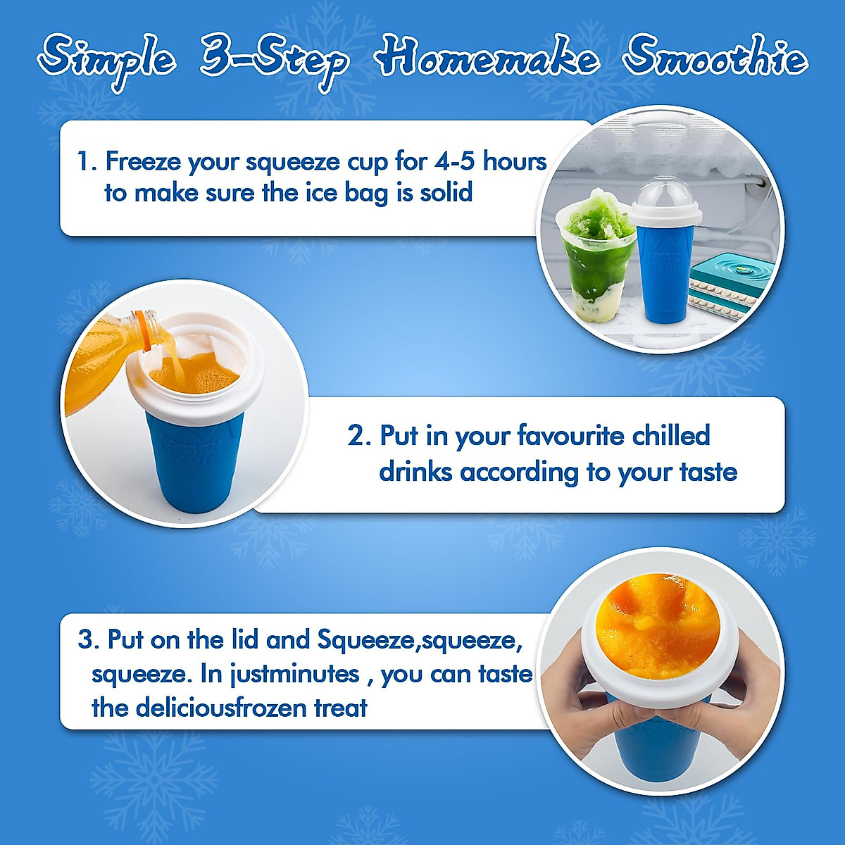 Slushie Maker Cup - DIY Magic Slushy Maker Squeeze Cup, Portable Smoothie Squeeze Cup for Juices, Milk and Ice Cream Make, Double Layer Squeeze Slushy Maker Cup, Birthday Gifts for Friends&Family Blue