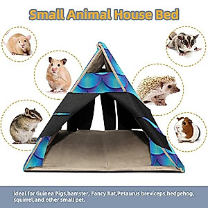 Mermaid Scale Blue Purple, Hamster House Habitat Bed for Small Animal Hamster Gerbils Chipmunks Squirrels Hedgehogs Guinea Pigs Habitat Decor