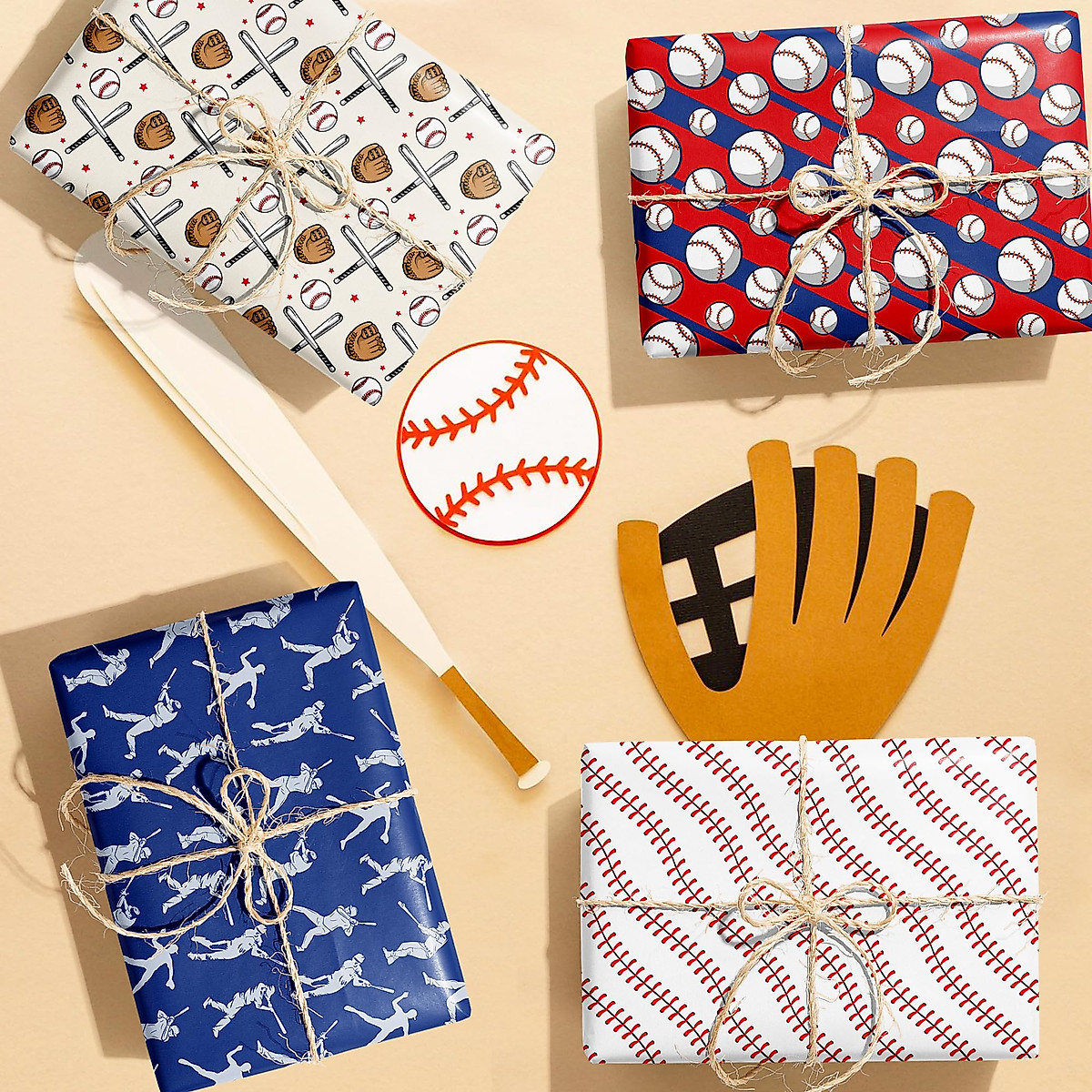12 Sheets Baseball Wrapping Paper, 20x27in Baseball Pattern Gift Wrap Paper Baseball Bat Baseball Gloves Patterns Wrapping Paper for Sports Party Decor Boy Birthday Gift Wrapping