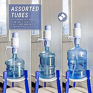 TERA PUMP Manual Water Pump for 5 Gallon Bottles, Fits Most 2-6 Gallon Bottles, Manual Hand Pressure Water Dispenser, 3 Tube Lengths, Sanitary Cap, Cleaning Brush, BPA-Free Food Grade Material
