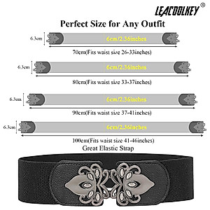 LEACOOLKEY 4 Pack Women Wide Elastic Waist Belt for Dress Vintage Stretch Cinch Belt Retro Buckle
