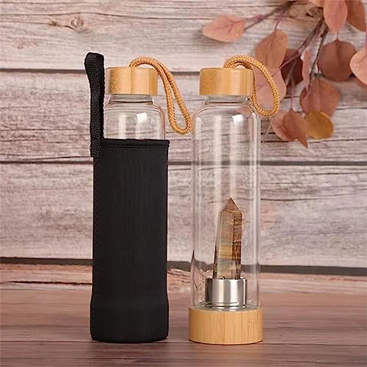 GPPSUNGD Crystal Glass Water Bottle Natural Crystal Energy Bottle with Gemstone Center Crystal Elixir Bottle for Healing and Wellness (Purple)