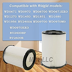 2 Pack VF4000 Filter Replacement for Ridgid for Shop Vac Wet Dry Vacuums 5-20 Gallon 72947 & for Husky 6-9 Gallon Vacuum Cleaners RV2400A RV2600B WD5500 WD0671