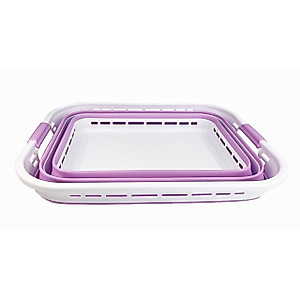 SAMMART 42L (11 gallons) Collapsible Plastic Laundry Hamper/Basket - Foldable Storage Container/Organizer - Portable Laundry Basket - Easy Storage Space Saving White/Pale Purple)