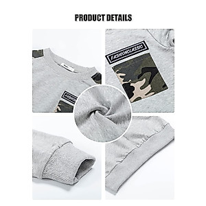 LOLANTA Boys Clothes Casual Camouflage 2 Piece Outfits Kids Long Sleeve Sweatshirt Pants Sets Tracksuit(01#Grey,6-7)