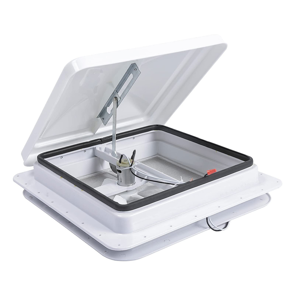 AA Ignition RV Roof Vent with 12V Fan - Fits Camper Trailer Vans, Motorhome, 5th Wheel - 14" x 14" Universal White Lid Roof Vent with 6 Blades - White Lid Inner Translucent Garnish Ring