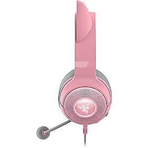 Razer Kraken Kitty V2 USB Wired Headset: Chroma RGB Kitty Ears - Stream Reactive Lighting - HyperClear Cardioid Mic - 40 mm Drivers - 7.1 Surround Sound - Comfortable Ear Cushions - Quartz Pink