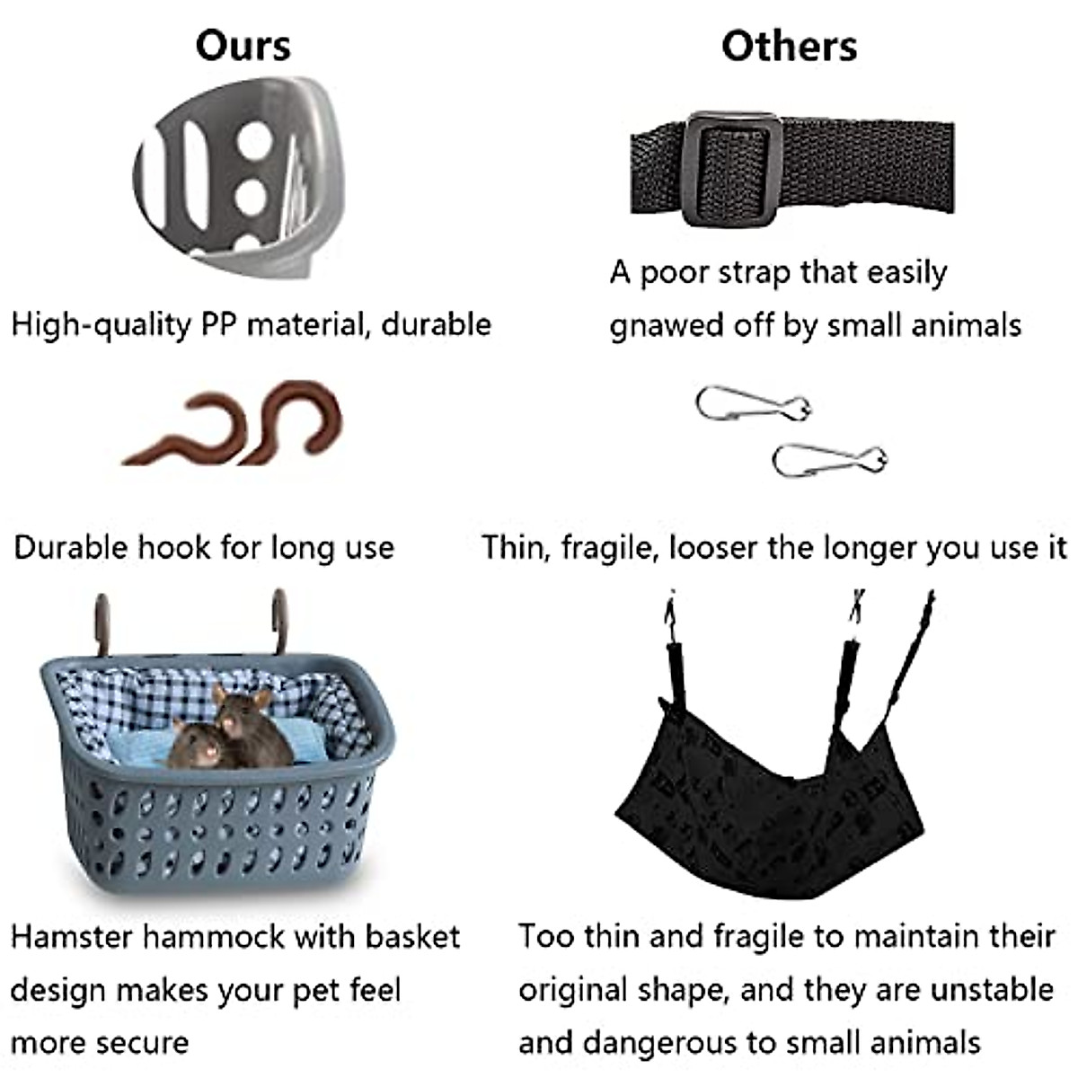 JWShang 2 Rat Hammock for Cage Chew Proof, Rat Warm Bed, Small Animal Hanging Hammock, Rat Cage Accessories for Small Animals Rat, Mouse, Guinea Pig, Chinchilla, Sugar Glider, Ferret (Large)