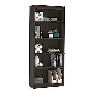 Bestar Ridgeley Executive Computer Desk with Hutch, a lateral File Cabinet, and a Bookcase, Dark Chocolate