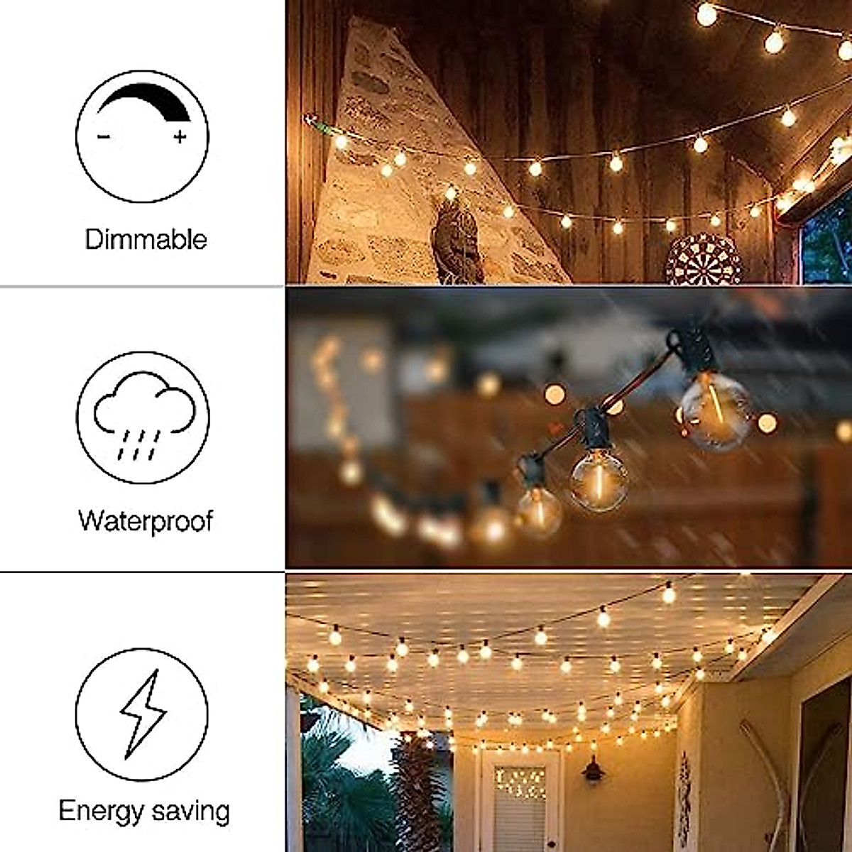 Banord 50FT G40 Globe String Lights, 2700K Waterproof Outdoor Lights with 26 Dimmable Plastic Bulbs, Shatterproof Patio Lights String, Porch Lights, Cafe Lights, Backyard Lights, E12 Screw Base