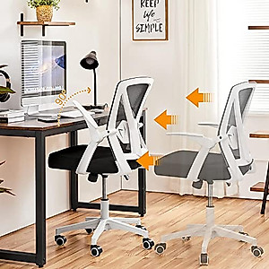 Topeakmart Office Chair Ergonomic Desk Chair with Adjustable Lumbar Support, Mid Back Mesh Computer Chair with Flip-up Armrests Task Chairs, Executive Chair for Home Office, White