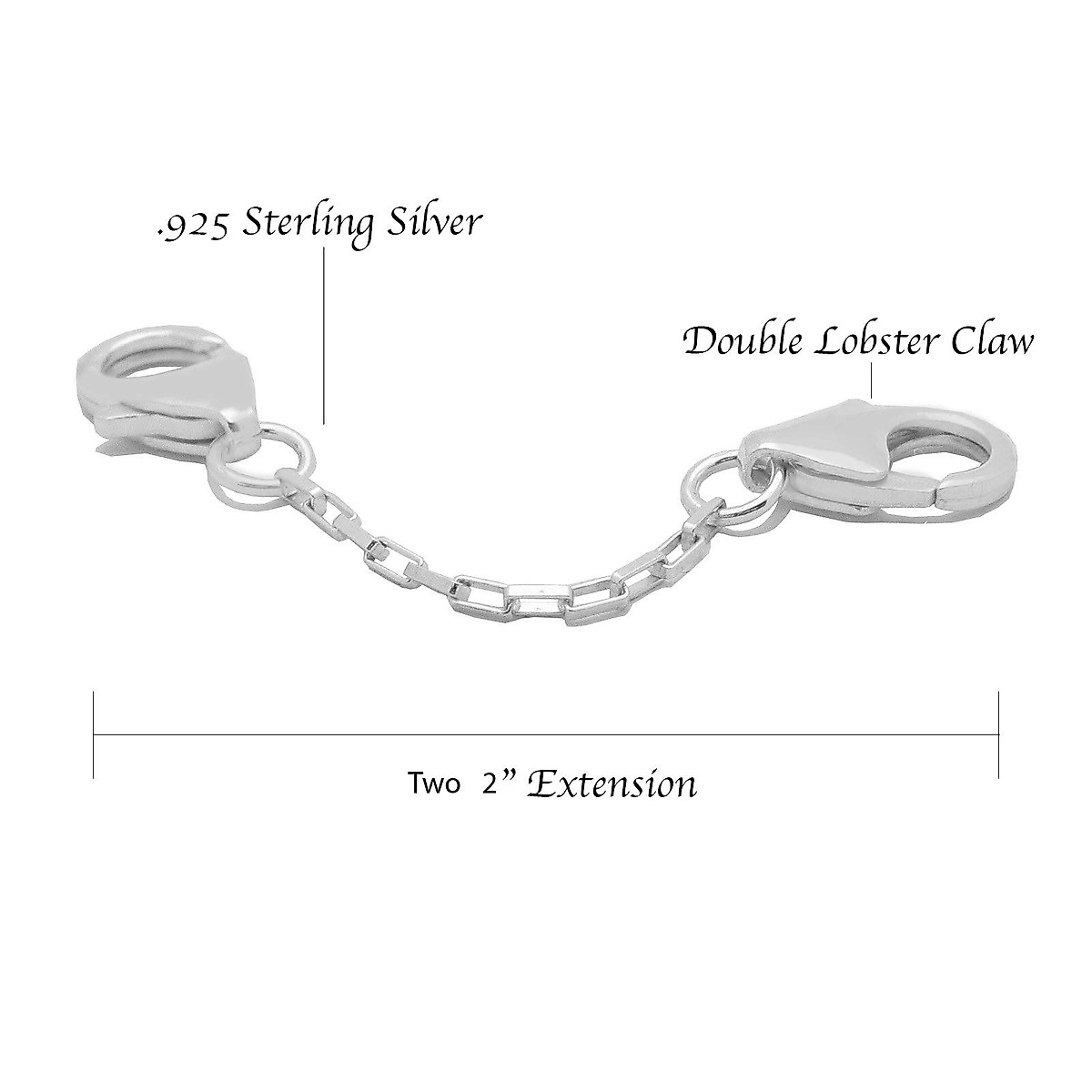 Made in Italy Ultra Durable | 925 Sterling Silver Extender Chain for Bracelets, Necklaces, Anklets, Key Chains | 2 Inches