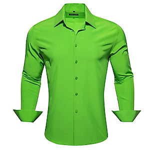 Barry.Wang Mens Emerald Green Stretch Dress Shirts Solid Sage Green Long Sleeve Button Down Shirts Formal Casual Business