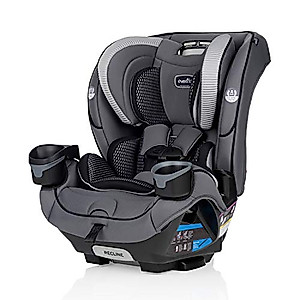Evenflo EveryFit 4-in-1 Convertible Car Seat Featuring 12-Position Headrest, Two Integrated Cup Holders, Removable Snack Tray, and Machine-Washable Fabric (Winston Gray)
