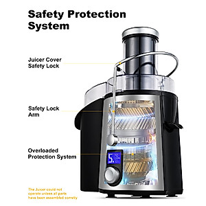 1000W 5 Speeds LCD Screen Centrifugal Juicer Machines Vegetable and Fruit, Realife Juice Extractor with Big 3" Wide Chute, Anti-drip Compact Juice Maker, Easy Clean, High Juice Yield, BPA Free