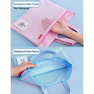 Pendancy Mesh Zipper Pouch 11x13.7 in, Large Double Pocket Waterproof File Bag with Handle, A4 Size Foldable Document Storage for Puzzle Project/Cross Stitch/Travel/Office（Blue）