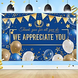 We Appreciate You Banner Backdrop -Wxiben Blue Employee Appreciation Decoration Thank You Nurse Teacher Banner Farewell Going Away Party Backdrop Supplies Work Anniversary Appreciation Decor(71*45 In)