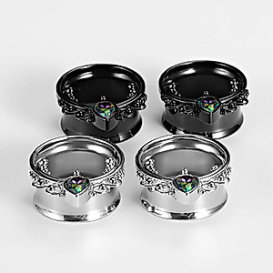 TBOSEN 1Pairs Zircon Ear Plugs Tunnels Expander Stainless Steel Ear Gauges Expander Stretcher Piercing Ear Gauges 0g-1" in 8mm-25mm