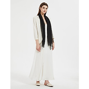 PANTONIGHT Long Chiffon Sheer Scarf For womens (065 plain black)