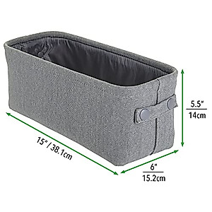 mDesign Narrow Fabric Storage Bin Basket with Handles for Bathroom Closet, Vanity, Cabinet, Cubby, Countertop, Small Slim Baskets for Towels, Toilet Tissue, Crane Collection, 4 Pack - Charcoal Gray