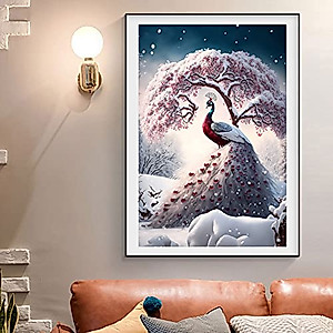 NASHRIO 5D Diamond Art Kits for Adults, Winter Peacock Diamond Art Kits, DIY Full Drill Crystal Gem Arts and Crafts, Suitable for Home Leisure and Wall Decoration (11.8x15.7 inch)