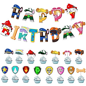 Paw Dog Patrol Birthday Decorations and Banner - Paw Dog Patrol Party Balloons - Character Cake Topper and Cupcake Picks - Kids Dog Theme Birthday Party by Jolly Jon