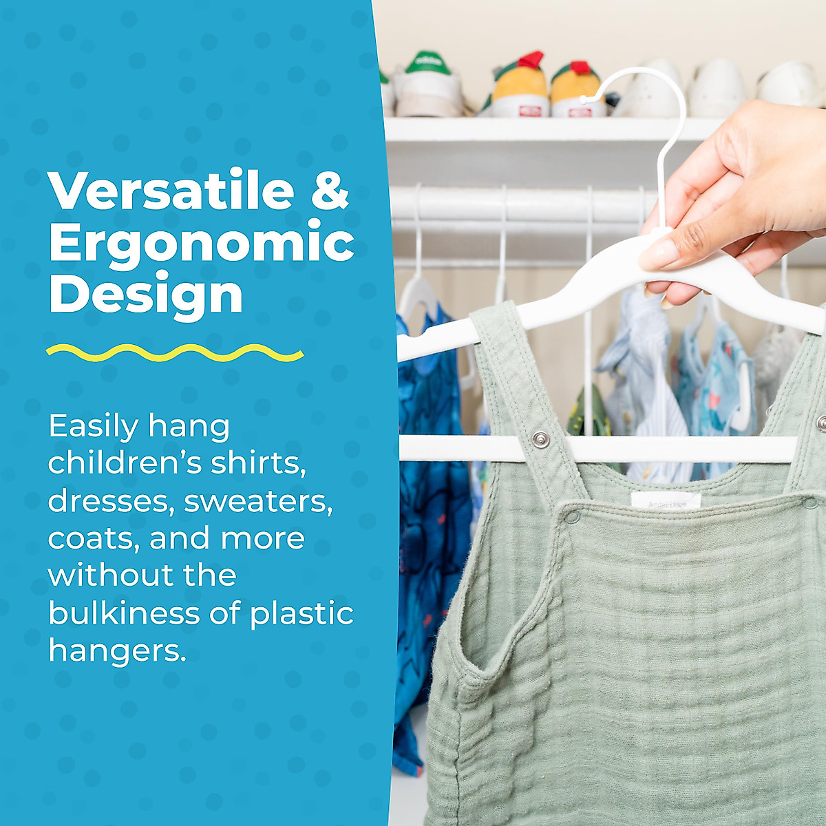 Fontaines Luxury Kid's White Velvet Felt Non Slip Clothes Hangers 50 Pack - Ultra Slim & Space Saving - Heavy Duty Swivel Black Hook for Children's Clothing, Shirt, Dress, Skirt & Pants Organization