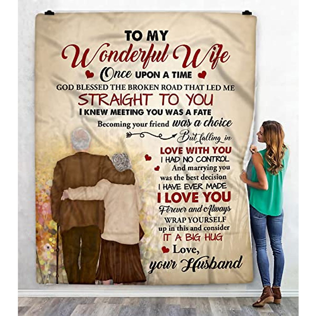 Personalized To My Wonderful Wife Throw Blanket, Gift To My Wife Blanket From Husband, Once Upon A Time, Love Letter Blanket, Customized Name, Custom Blanket for Valentine’s Day, Wedding, Anniversary