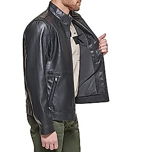 Dockers Men's The Dylan Faux Leather Racer Jacket, black, X-Large
