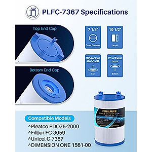 POOLPURE C-7367 Spa Filter Replaces PD075-2000, Dimension One 1561-00, Filbur FC-3059, Excel Filters XLS-7005, Aladdin 17541, Baleen AK-60035, 75 sqft Hot Tub Filter Cartridge 2PACK