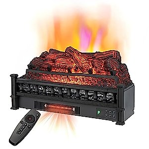 GOFLAME 26 Inch Electric Fireplace Log Set Heater, Fireplace Insert Log Heater with Remote Control, 5 Flame Modes & Brightness, 8H Timer, Realistic Pinewood Ember Bed