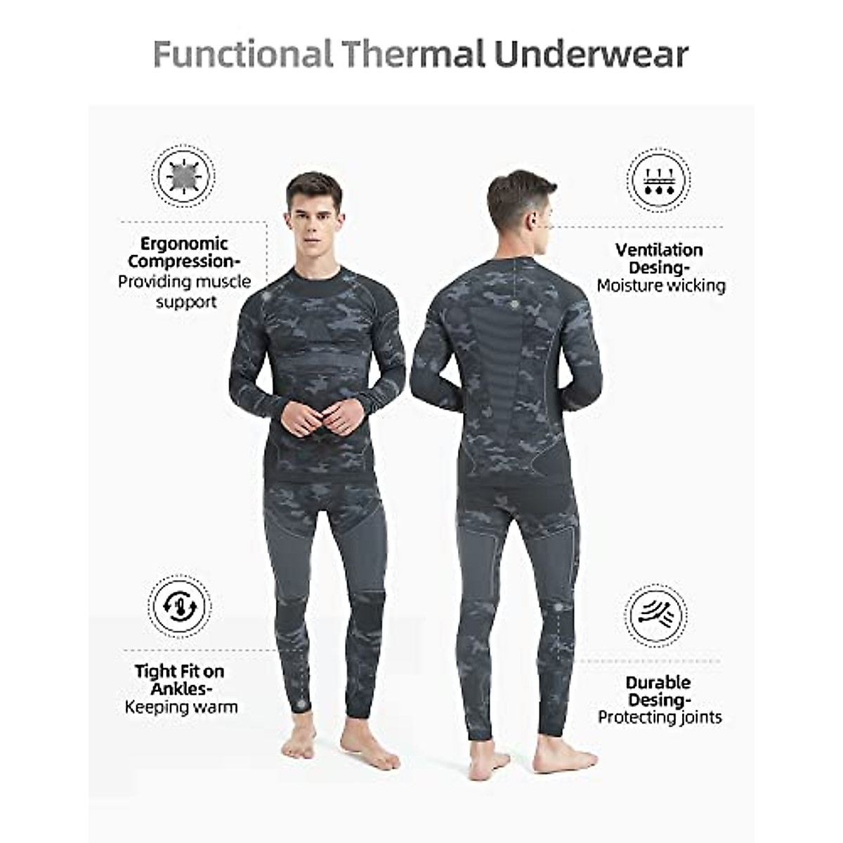 NOOYME Thermal Underwear for Men Long Johns for Men, Base Layer Men for Cold Weather Camouflage