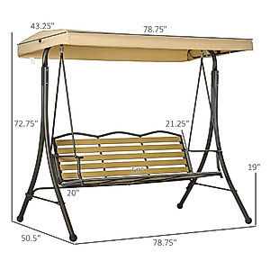 Outsunny 3-Seat Patio Swing Chair, Porch Swing Glider with Seat Cushion, Adjustable Canopy, Weather Resistant Steel Frame, for Porch, Garden, Poolside, Backyard, Beige