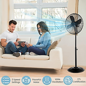 ARLIME Pedestal Fan, 16 Inch Oscillating Fan w/ 3 Speeds & Adjustable Height, 75° Oscillation & 20° Tilt, Heavy Duty Metal Aluminum Blades, Standing Fan for Bedroom, Home Office, Garage (Copper)