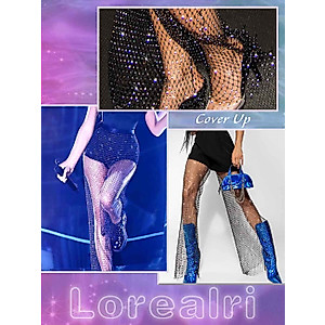 Lorealri Mesh Fishnet Pants Black Rhinestone Leggings Sparkly Crystal Cover Up Hollow Out See Through Bottoms Bikini,47.2in/120cm