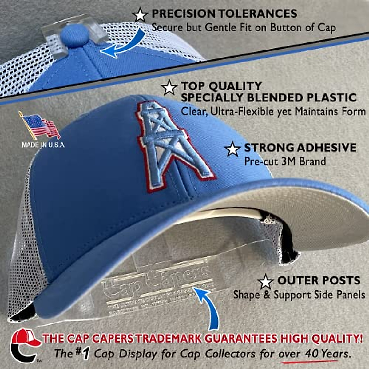 Cap Capers® Baseball Cap Display; Wall Mounted Hat Rack; Baseball Cap Storage & Organization; (24 pk) Great for Cap Collectors. The Ultimate Display for Baseball Caps