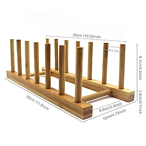 INNERNEED Bamboo Wooden Plate Racks Dish Stand Holder Kitchen Storage Cabinet Organizer for Dish/Plate/Bowl/Cup/Pot Lid/Cutting Board (Pack of 2)