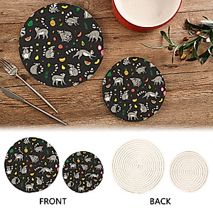 Lemur Tropical Fruits Cotton Braided Hot Pads Trivet Pot Holder for Kitchen Pot Holders Round Woven Potholders for Hot Dishes Suitable for Kitchen Farmhouse Dining Table Dining Room Party