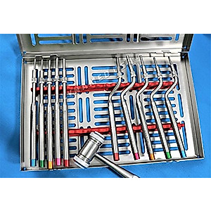 New Premium German Grade Sinus Lift Osteotomes Kit Straight Off Set Concave Mead Mallet Cassette Dental-A