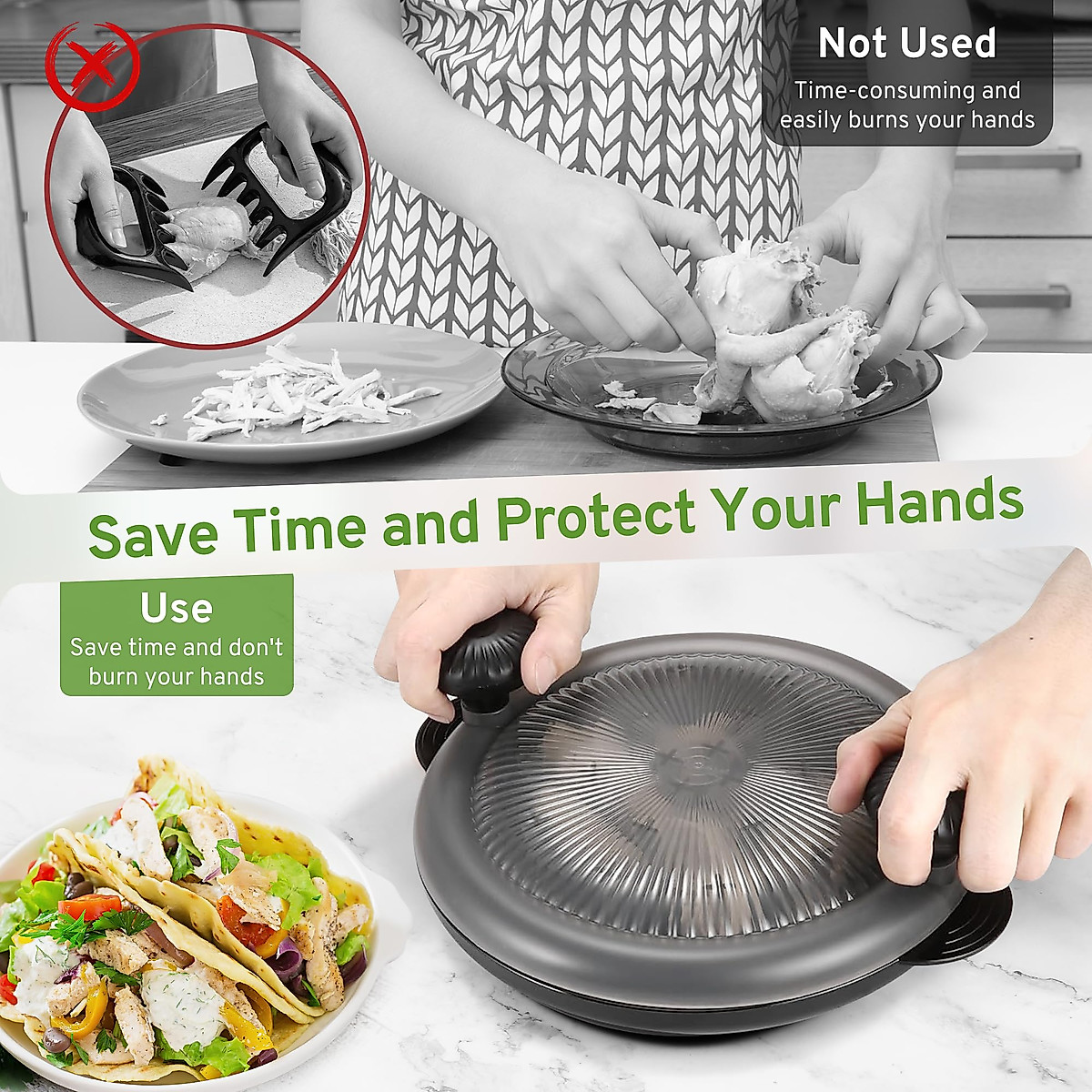 Eoaod Pro Chicken Shredder 10.8 inch, Large Chicken Breast Shredder Tool Twist, Meat Shredder Machine with Widened Anti Slip Mat Fix, Suitable for Pork, Beef, Dishwasher (Translucent Black)