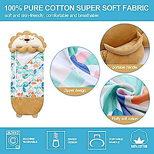 Kids Sleeping Bags with Pillow?Pillow & Sleepy Sack, Portable and Foldable, Lightweight and Breathable, 2 in 1 Pillow&Sleeping Bags for Spring and Summer, Gift for Kids(L-66“* 30”Dinosaur)