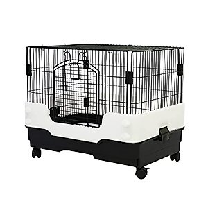 26" Rabbit Cage Carry with Pull Out Tray and Caster Size: L25 XW17 XH21 (Black)