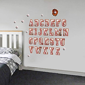Baseball Letters Alphabet Wall Stickers Peel and Stick ABC Children Kids Child Decals Bedroom Nursery Playroom