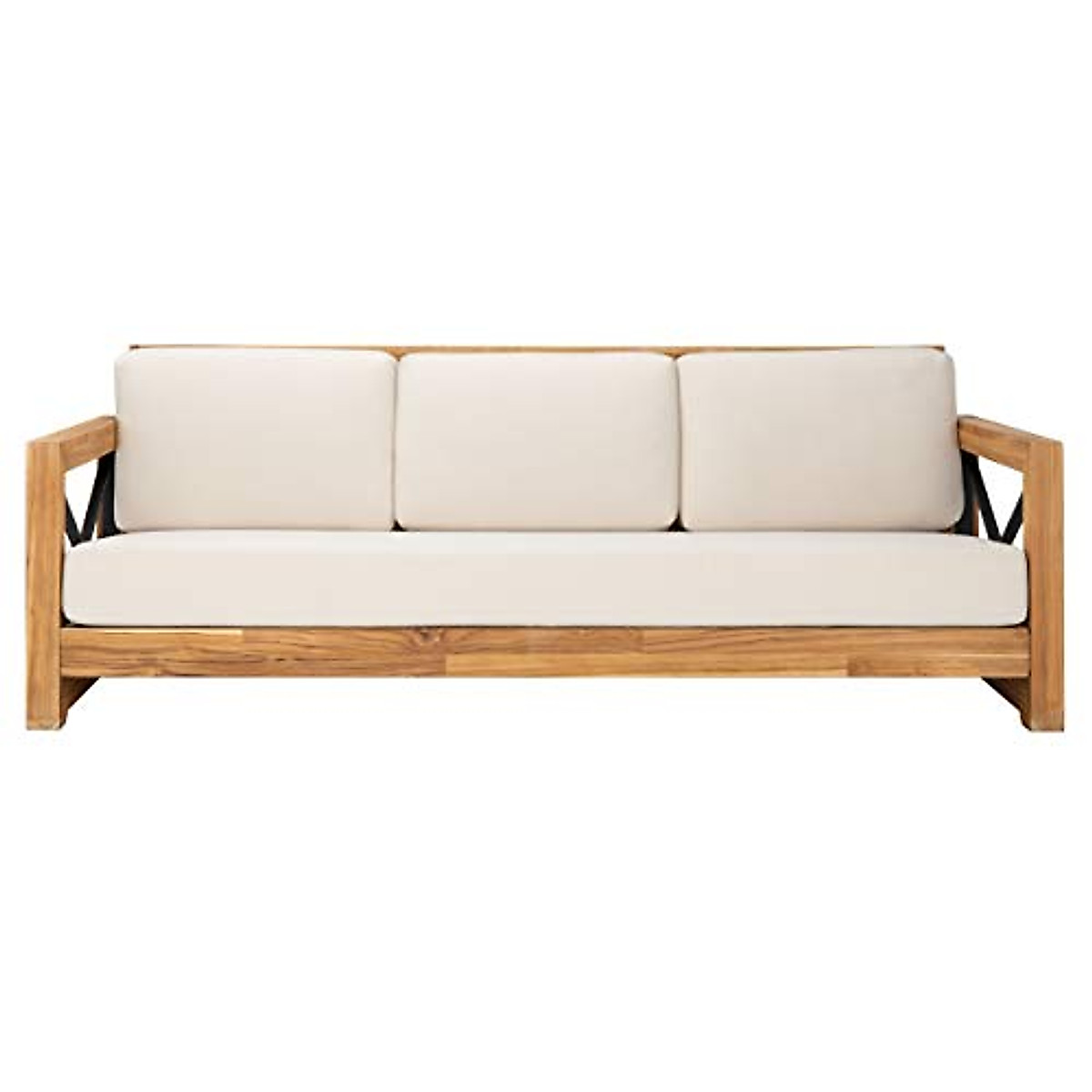 Safavieh CPT1010A Couture Curacao Brazilian Teak Outdoor 3-Seat Patio Sofa, Natural/White
